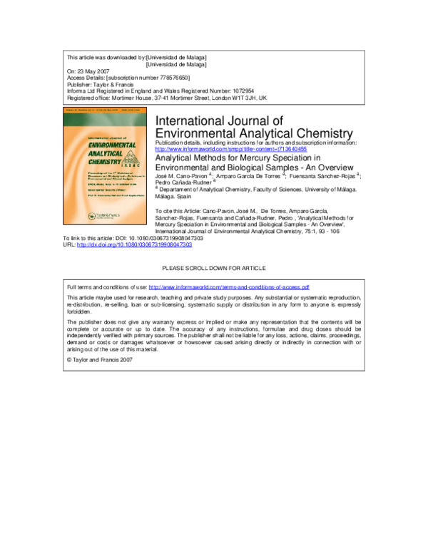(PDF) Analytical Methods for Mercury Speciation in Environmental and ...