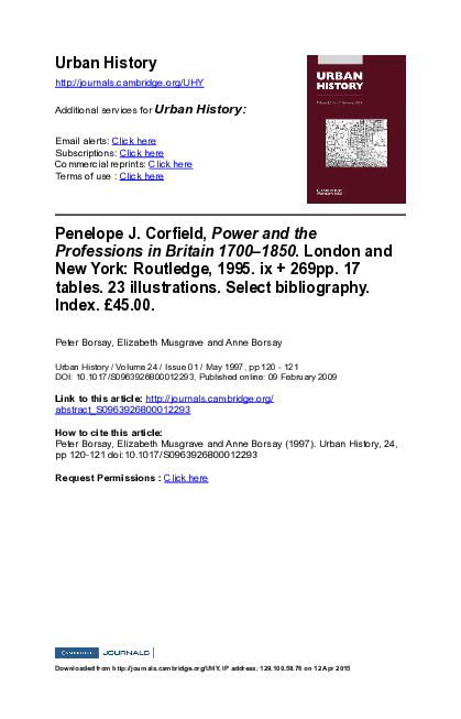 (PDF) Penelope J. Corfield, Power and the Professions in Britain 1700 ...