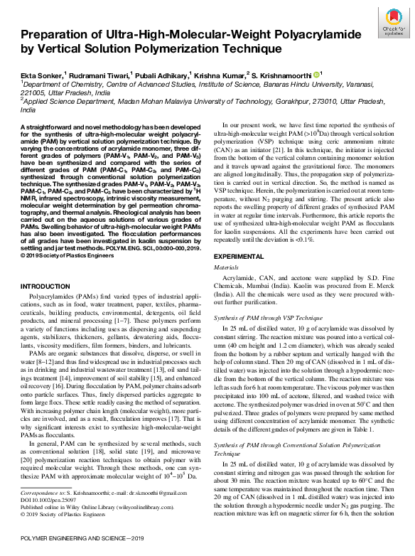 (PDF) Preparation of Ultra-High-Molecular-Weight Polyacrylamide by ...
