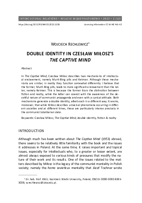 (PDF) Double identity in Czesław Miłosz’s The Captive Mind