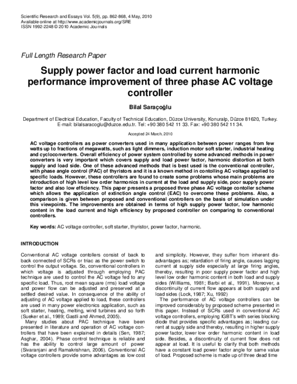 (PDF) Supply power factor and load current harmonic performance improvement of three phase AC ...