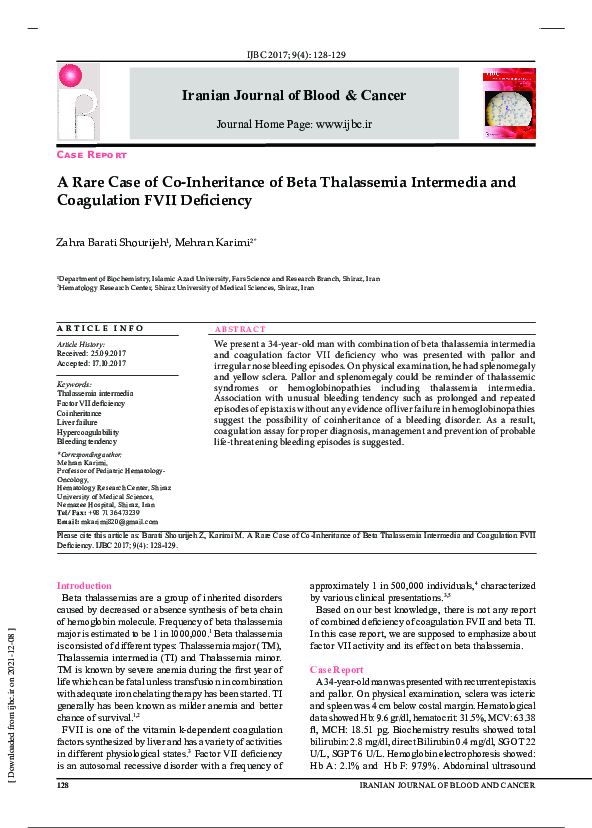 (PDF) A Rare Case of Co-Inheritance of Beta Thalassemia Intermedia and ...