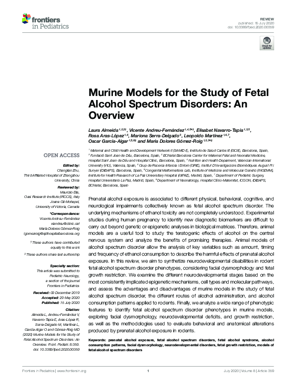 (PDF) Murine Models for the Study of Fetal Alcohol Spectrum Disorders ...