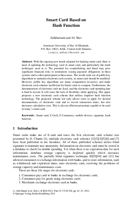 (PDF) Smart Card Based on Hash Function