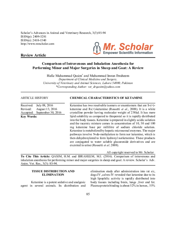 (PDF) Comparison of Intravenous and Inhalation Anesthesia for ...