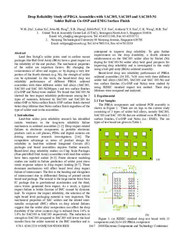 (PDF) Drop reliability study of PBGA assemblies with SAC305, SAC105 and SAC105-Ni solder ball on ...