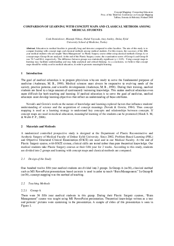 Pdf Comparison Of Learning With Concept Maps And Classical Methods