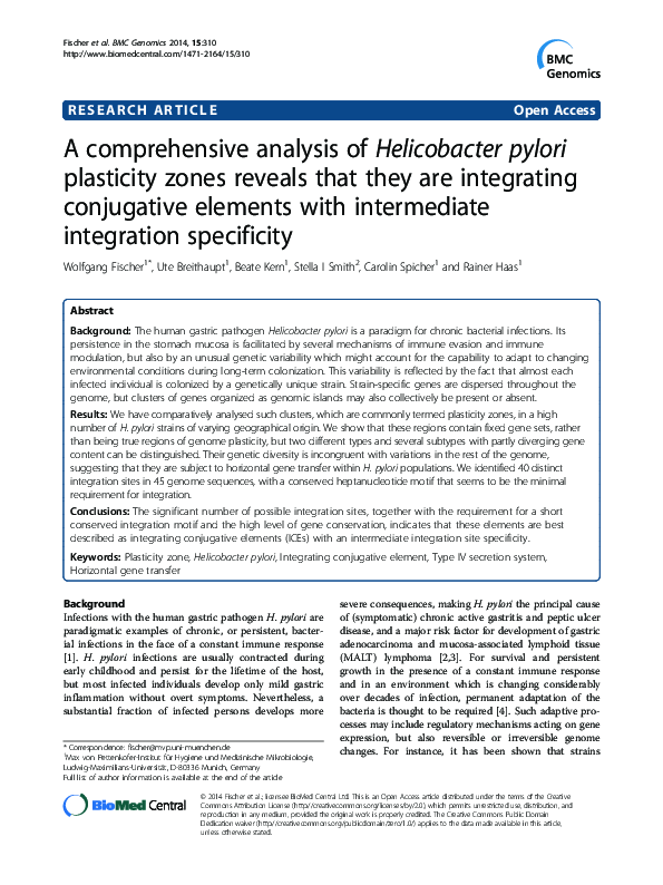 (PDF) A comprehensive analysis of Helicobacter pylori plasticity zones reveals that they are ...