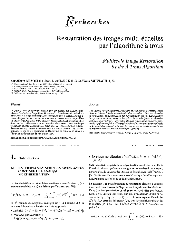 (PDF) Multiscale image restoration by the à trous algorithm | J.-l. Starck - Academia.edu