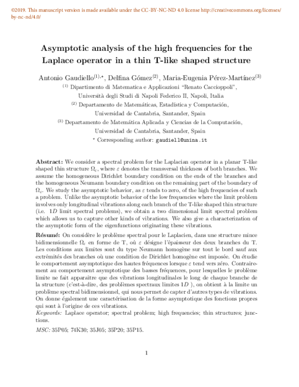 (PDF) Asymptotic analysis of the high frequencies for the Laplace operator in a thin T-like ...