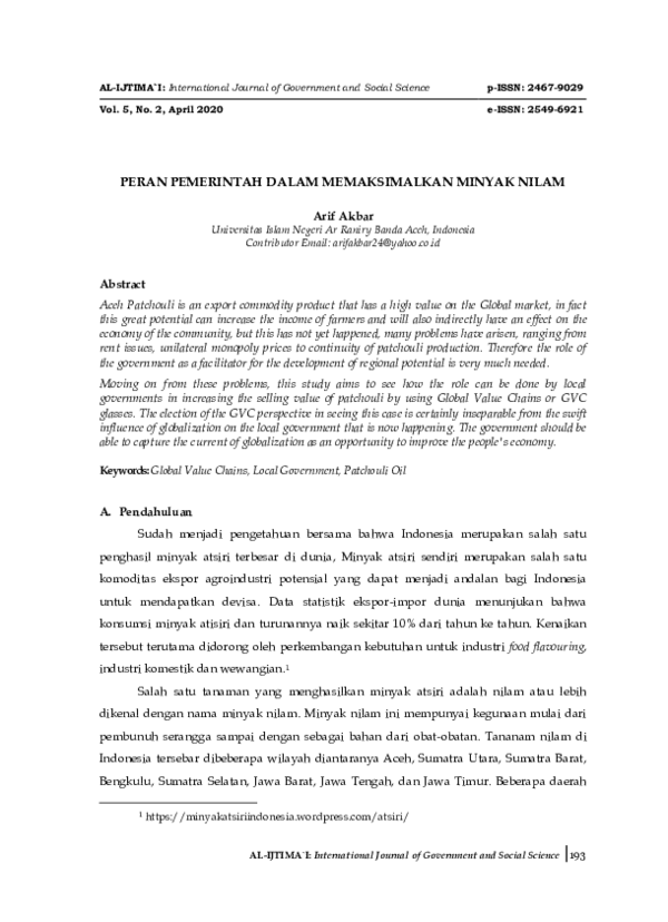 (PDF) Peran Pemerintah Dalam Memaksimalkan Minyak Nilam