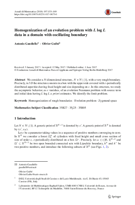 (PDF) Homogenization of an evolution problem with $$ L\log L$$ L log L ...