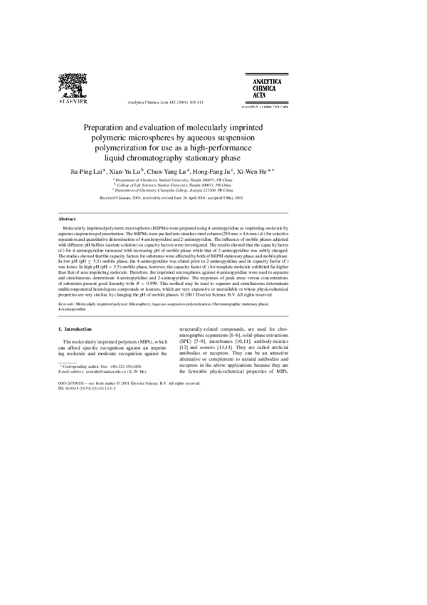 Pdf Preparation And Evaluation Of Molecularly Imprinted Polymeric