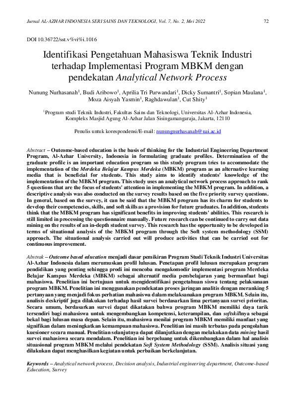 (PDF) Identifikasi Pengetahuan Mahasiswa Teknik Industri Terhadap Implementasi Program MBKM ...