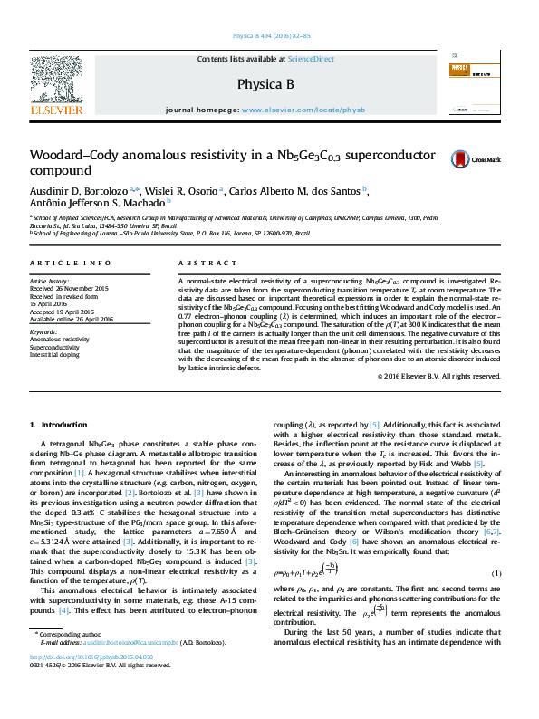 (PDF) Woodard–Cody anomalous resistivity in a Nb5Ge3C0.3 superconductor ...