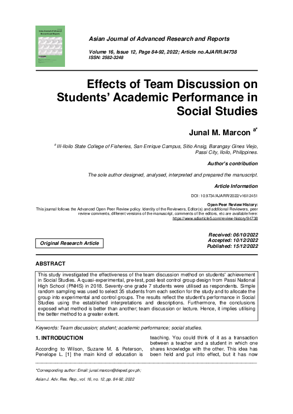 (PDF) Effects of Team Discussion on Students’ Academic Performance in ...