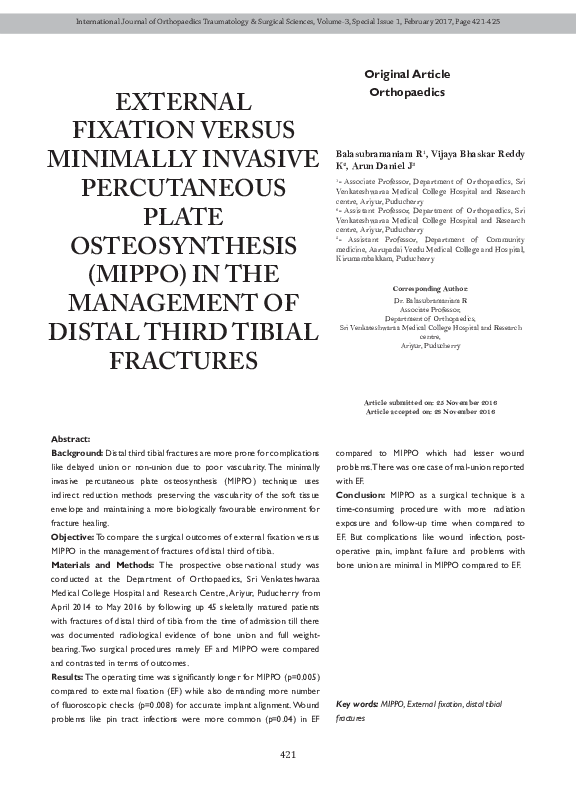 (PDF) External Fixation Versus Minimally Invasive Percutaneous Plate Osteosynthesis ( Mippo ) in ...