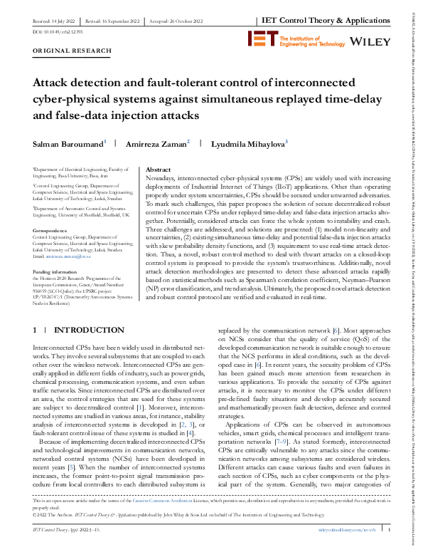 (PDF) Attack detection and fault‐tolerant control of interconnected ...