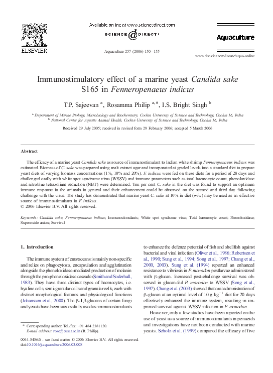 (PDF) Immunostimulatory effect of a marine yeast Candida sake S165 in ...