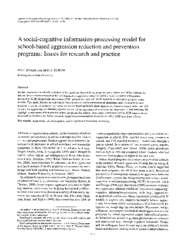 (PDF) A social-cognitive information-processing model for school-based aggression reduction and ...