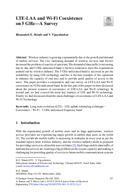 (PDF) LTE-LAA and Wi-Fi Coexistence on 5 GHz—A Survey