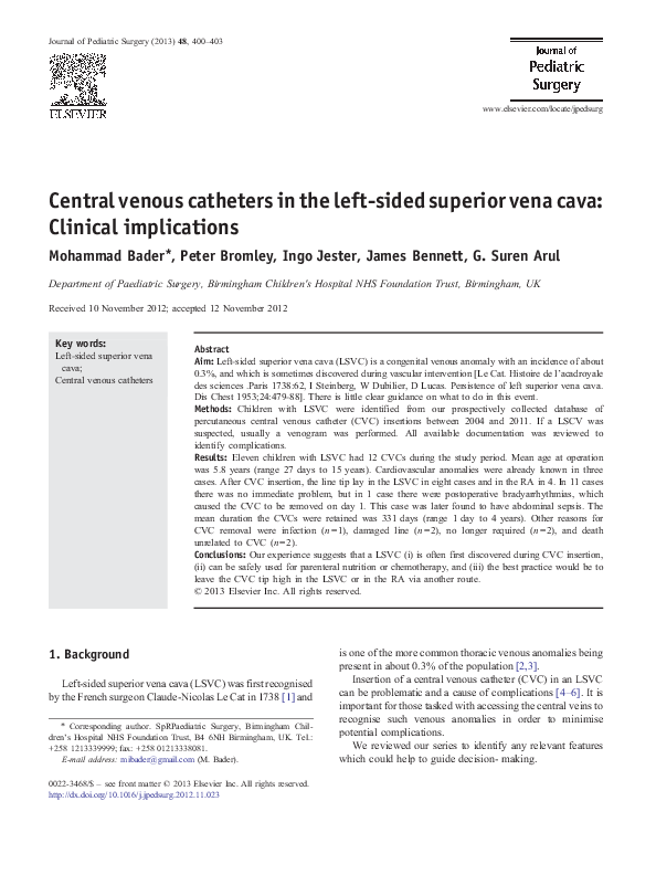 Central venous catheters in the left-sided superior vena cava: Clinical ...