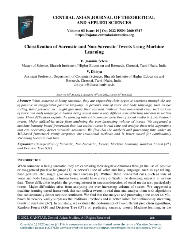 (PDF) Classification of Sarcastic and Non-Sarcastic Tweets Using ...