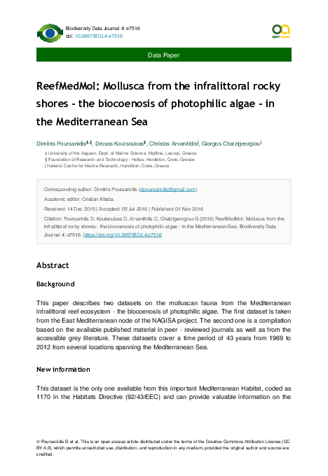 (PDF) ReefMedMol: Mollusca from the infralittoral rocky shores - the ...