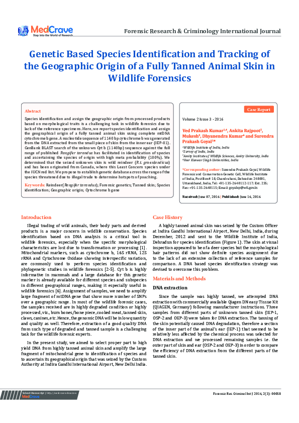 (PDF) Genetic Based Species Identification and Tracking of the ...