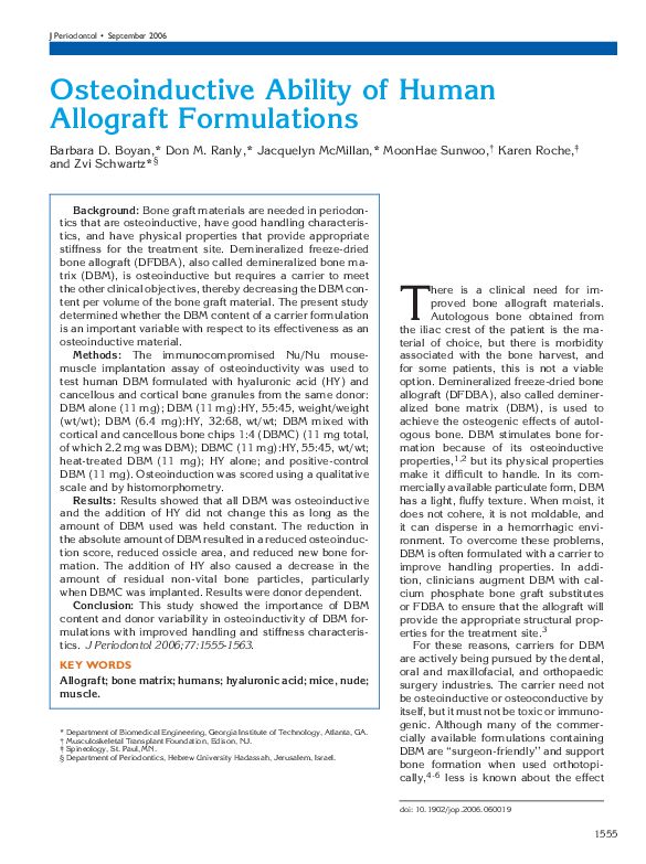(PDF) Osteoinductive Ability of Human Allograft Formulations