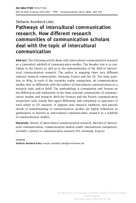 (PDF) Pathways of intercultural communication research. How different ...