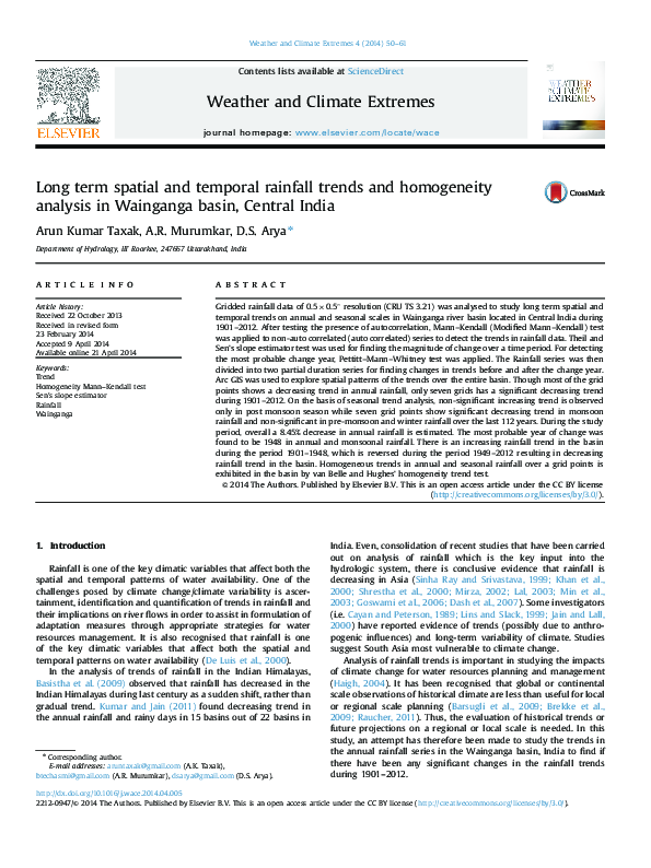 (PDF) Long term spatial and temporal rainfall trends and homogeneity ...
