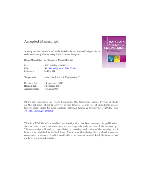 (PDF) A study on the influence of Ni–Ti M-Wire in the flexural fatigue ...