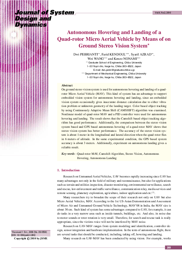 (PDF) Autonomous Hovering and Landing of a Quad-rotor Micro Aerial ...