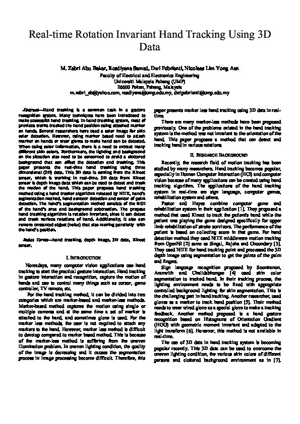 (PDF) Real-time rotation invariant hand tracking using 3D data