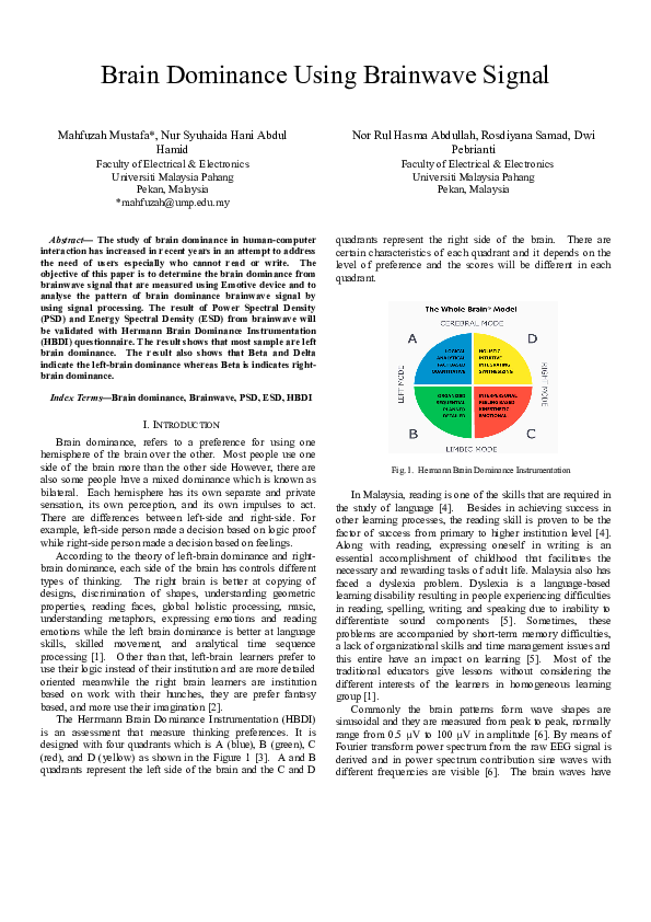 (PDF) Brain dominance using brainwave signal