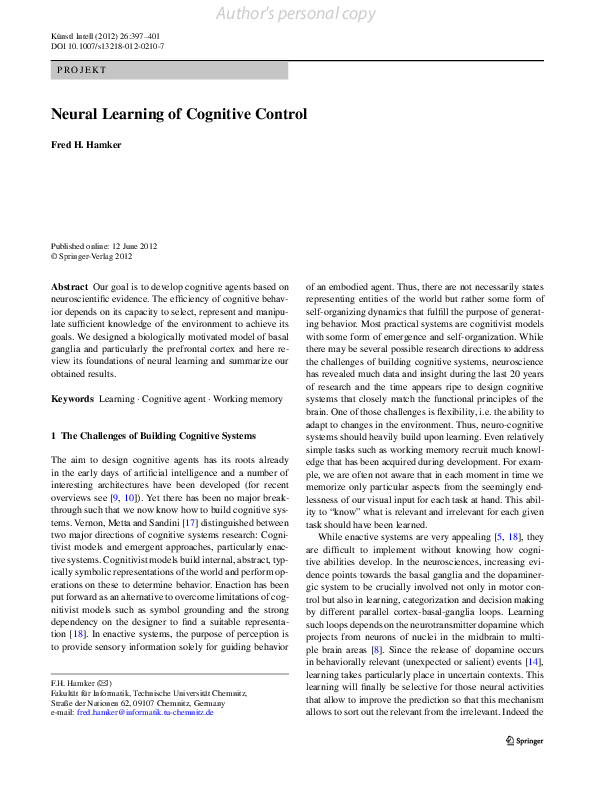(PDF) Neural Learning of Cognitive Control