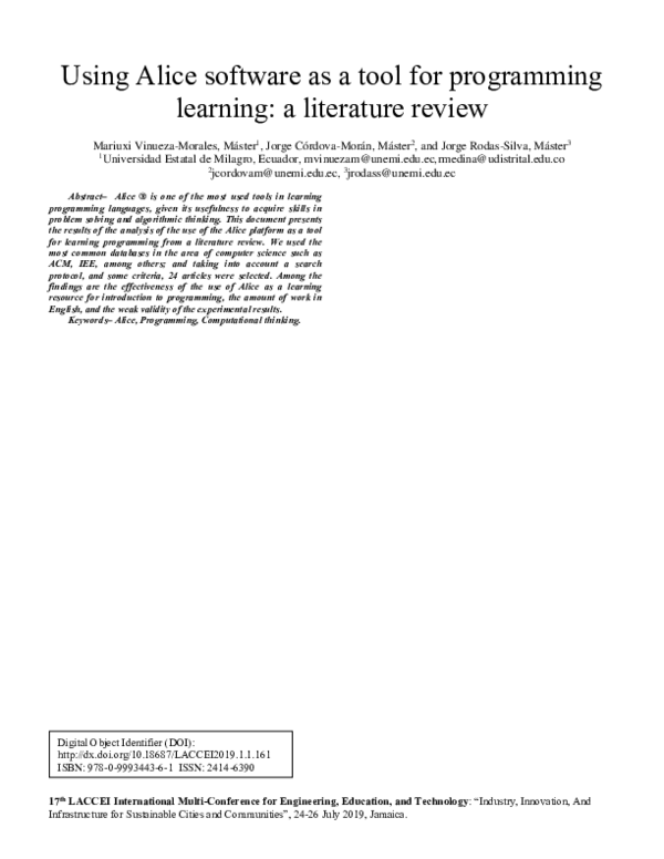 (PDF) Relation between Alice software and programming learning: A systematic review of the ...