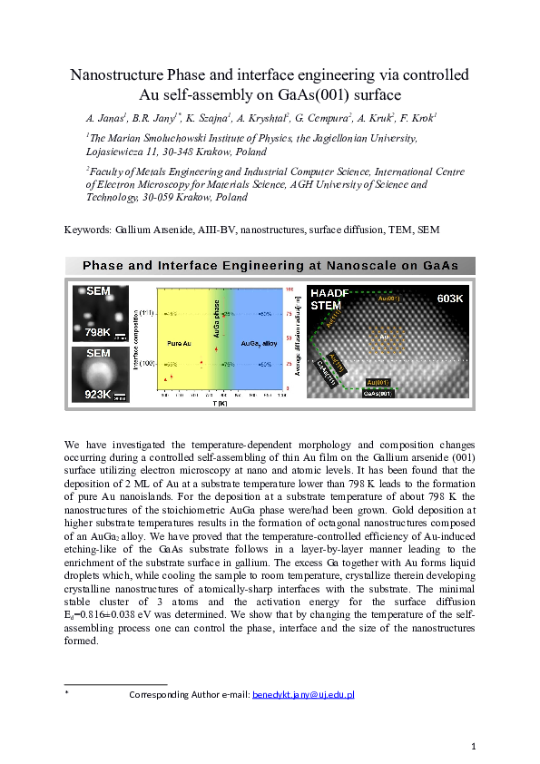 (PDF) Nanostructure phase and interface engineering via controlled Au self-assembly on GaAs(001 ...