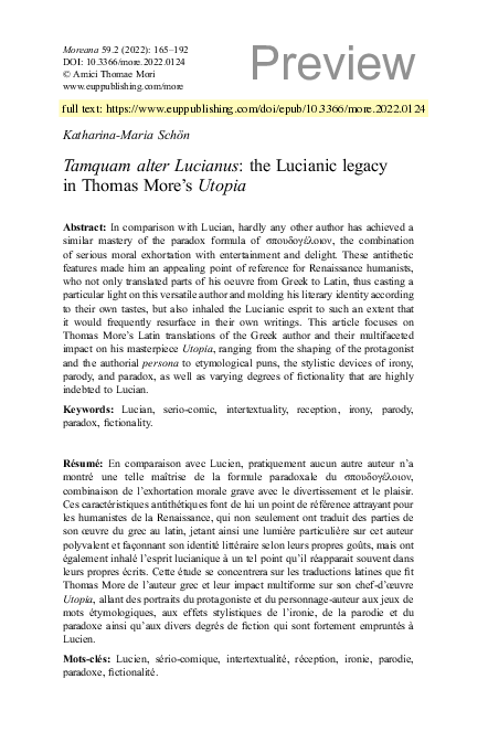 (PDF) PREVIEW: "Tamquam alter Lucianus": the Lucianic legacy in Thomas ...