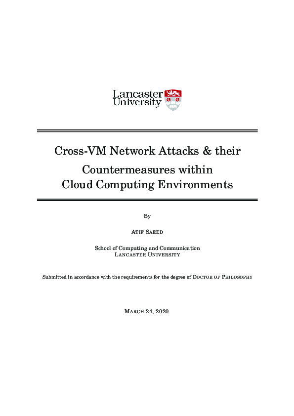(PDF) Cross-VM network attacks & their countermeasures within cloud computing environments