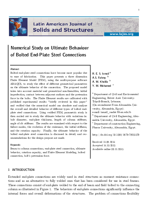 (PDF) Numerical Study on Ultimate Behaviour of Bolted End-Plate Steel ...