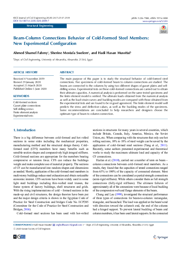 (PDF) Beam-Column Connections Behavior of Cold-Formed Steel Members ...