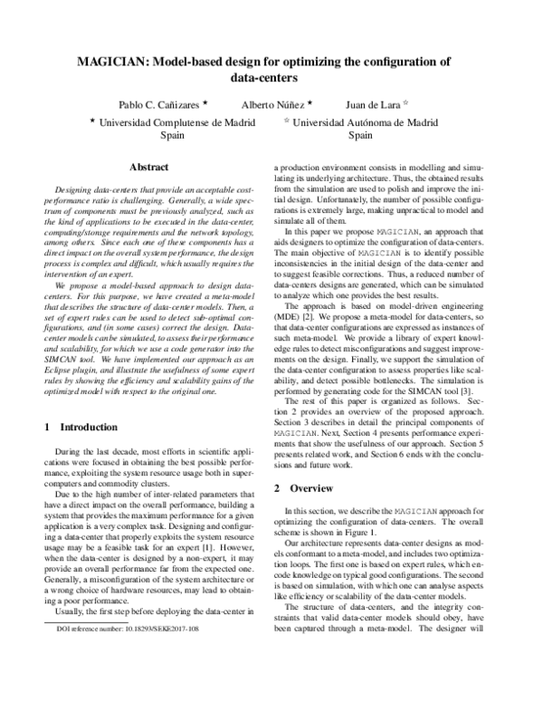 (PDF) MAGICIAN: Model-based design for optimizing the configuration of data-centers | Pablo C ...
