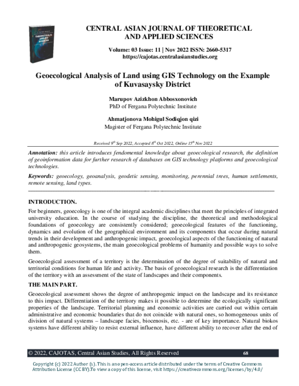 (PDF) Geoecological Analysis of Land using GIS Technology on the ...