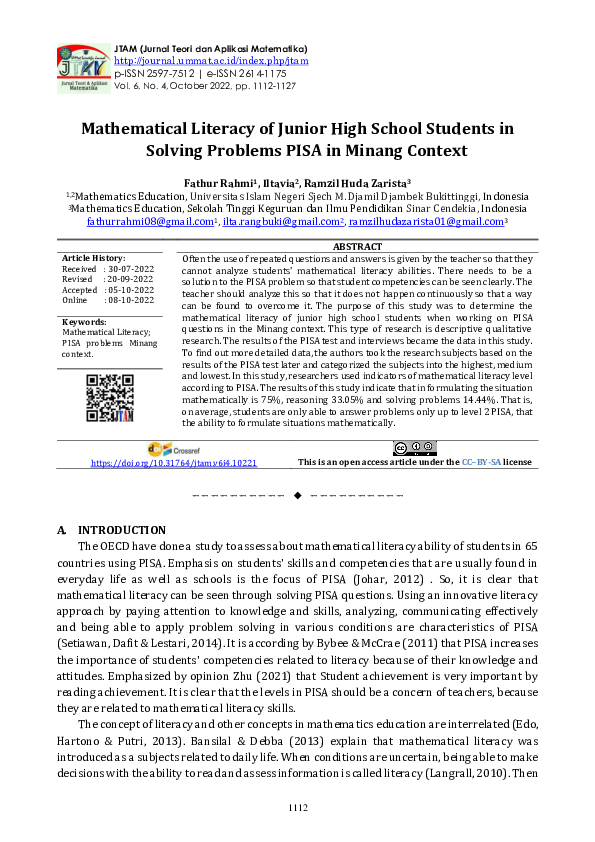 (PDF) Mathematical Literacy of Junior High School Students in Solving ...