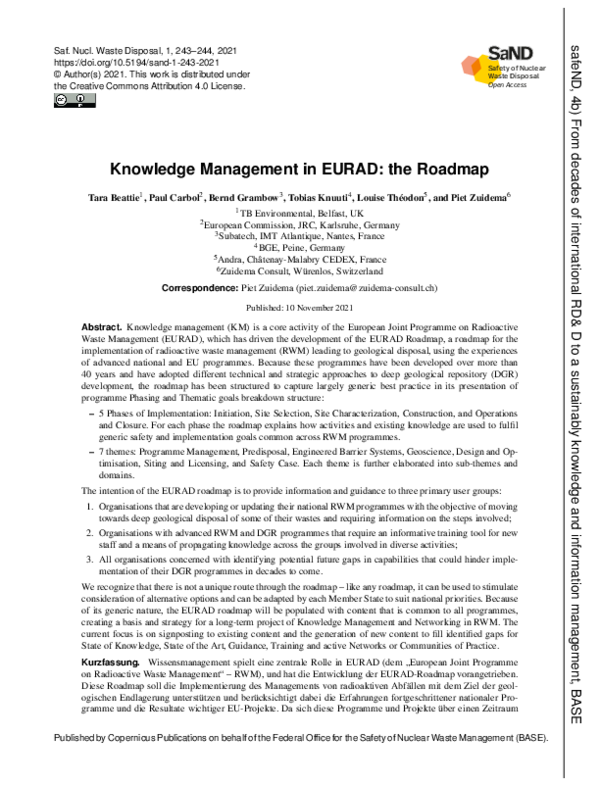 (PDF) Knowledge Management in EURAD: the Roadmap