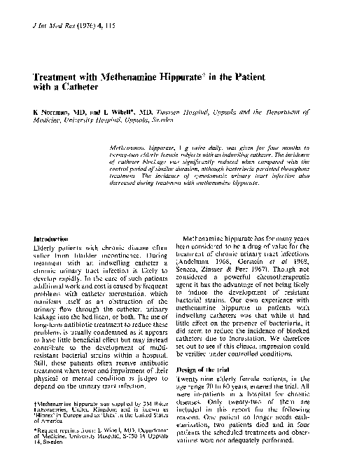 (PDF) Treatment with Methenamine Hippurate† in the Patient with a Catheter