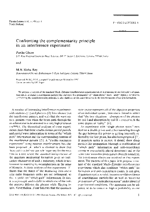 (PDF) Confronting the complementarity principle in an interference ...