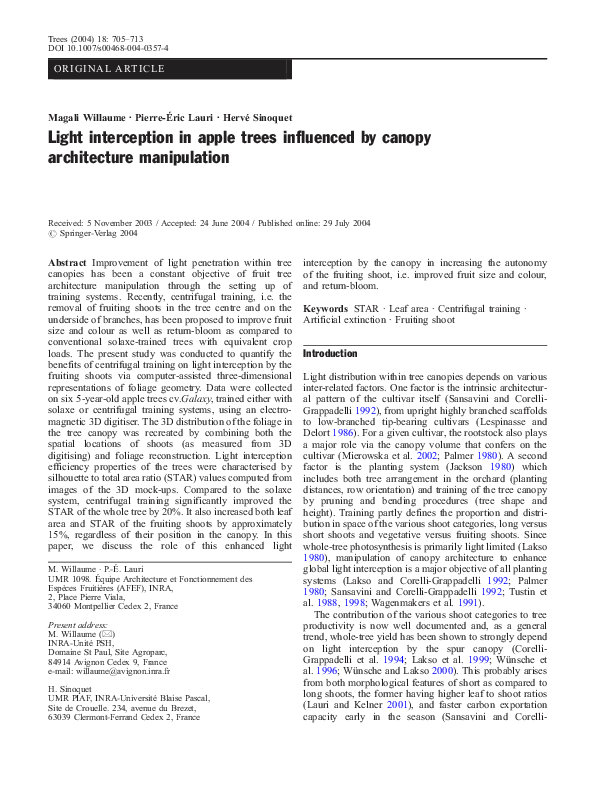 (PDF) Light interception in apple trees influenced by canopy ...